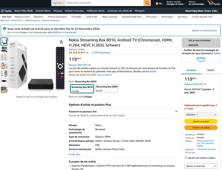 Nokia Streaming Box 8010, Android TV à 89,90€ via Amazon | Dealabs