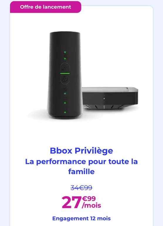 Bbox Privilège Fibre 2Gb/s à 27,99€ - Wifi 6, 12 mois | Dealabs