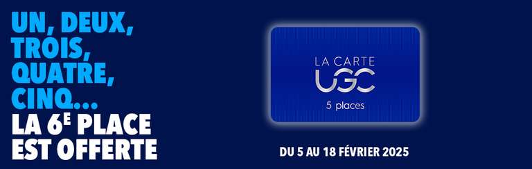 Achetez Carte UGC 5 places à 41€, Recevez 1 place gratuite chez Cinémas ...