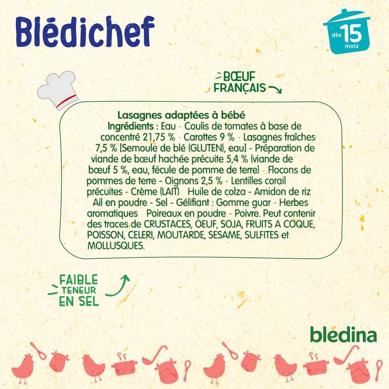 Lot de 6 plats Bébé Blédina Blédichef Lasagnes Bolognaise — 0,77 ...