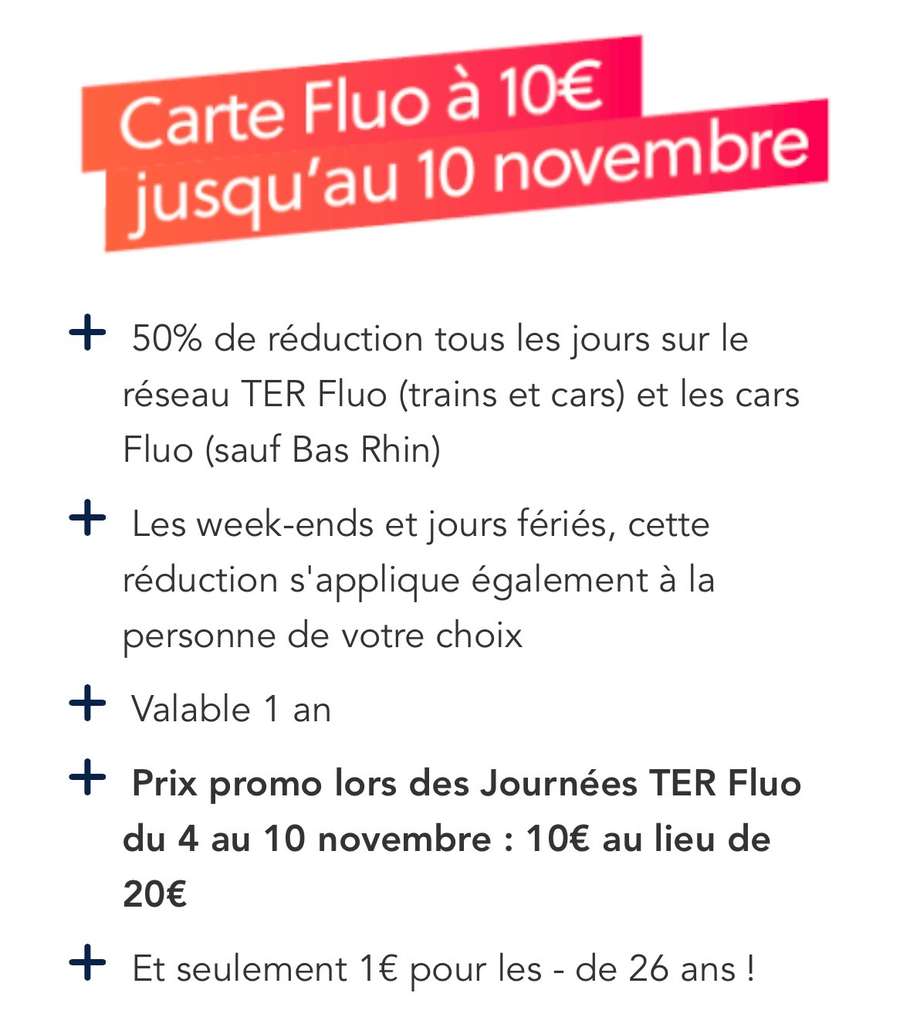 Carte Fluo Grand Est à 10€ seulement via SNCF | Dealabs