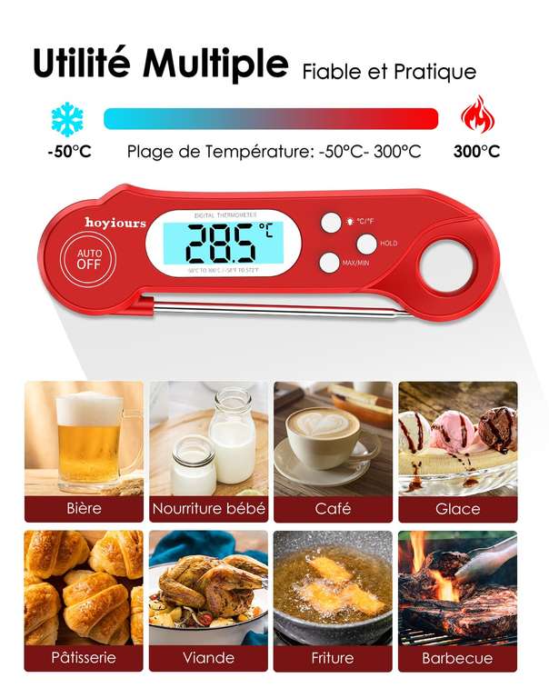 Thermomètre Cuisine Pliable Hoyiours - Précision en 2s à 5,99 € at ...