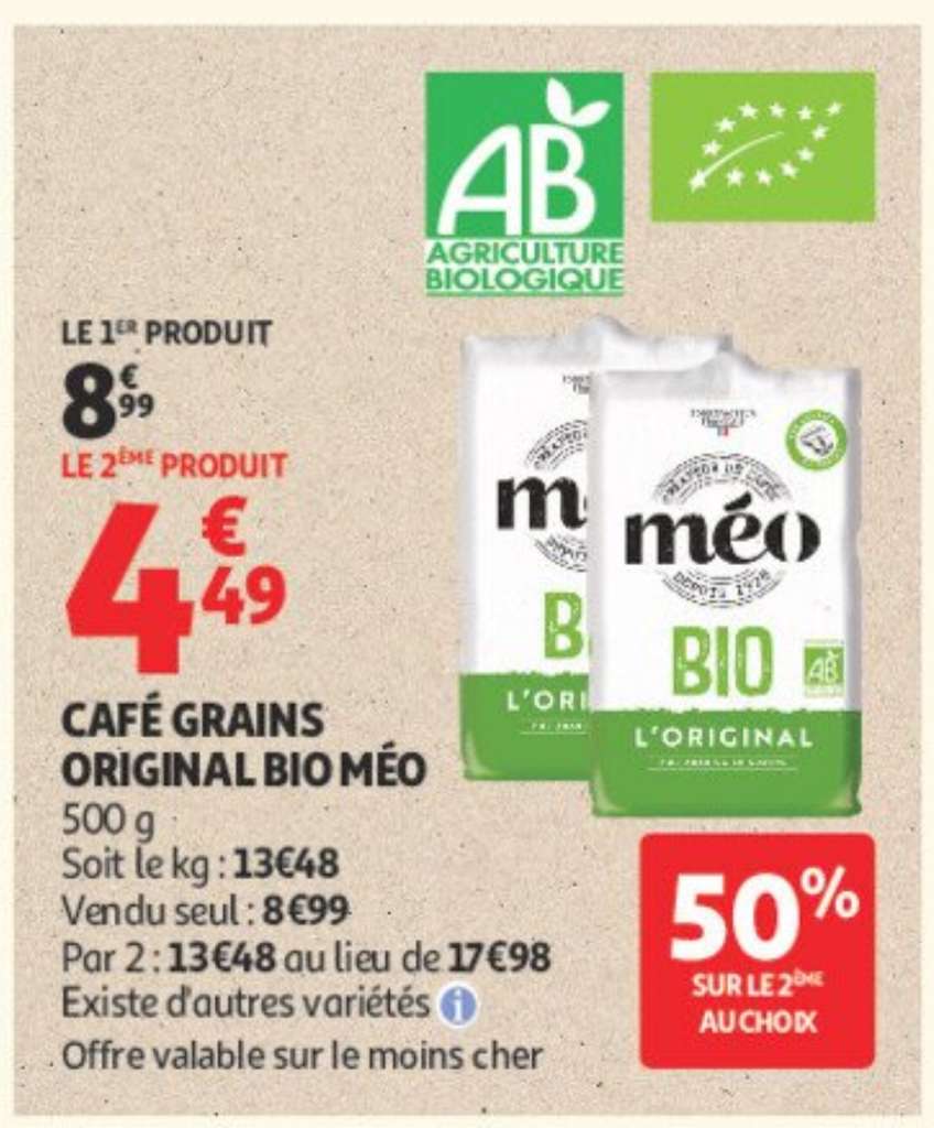 Café Grains Bio Méo Original à -50% sur le 2ème choix, 13,48€ at Auchan ...