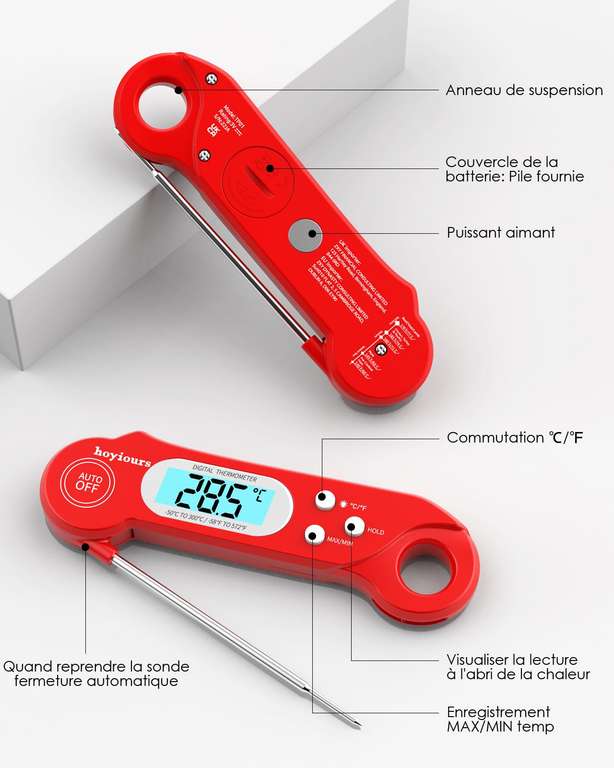 Thermomètre Cuisine Pliable Hoyiours - Précision en 2s à 5,99 € at ...