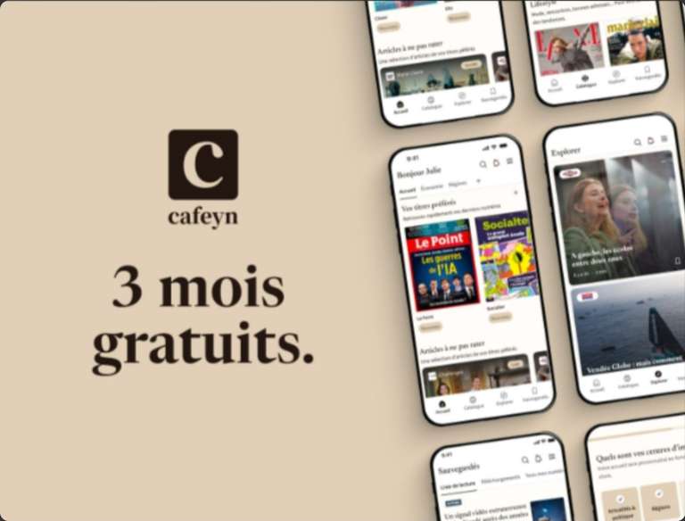 Cafeyn : 3 mois gratuits d'abonnement à 11,99€/mois, sans engagement at ...