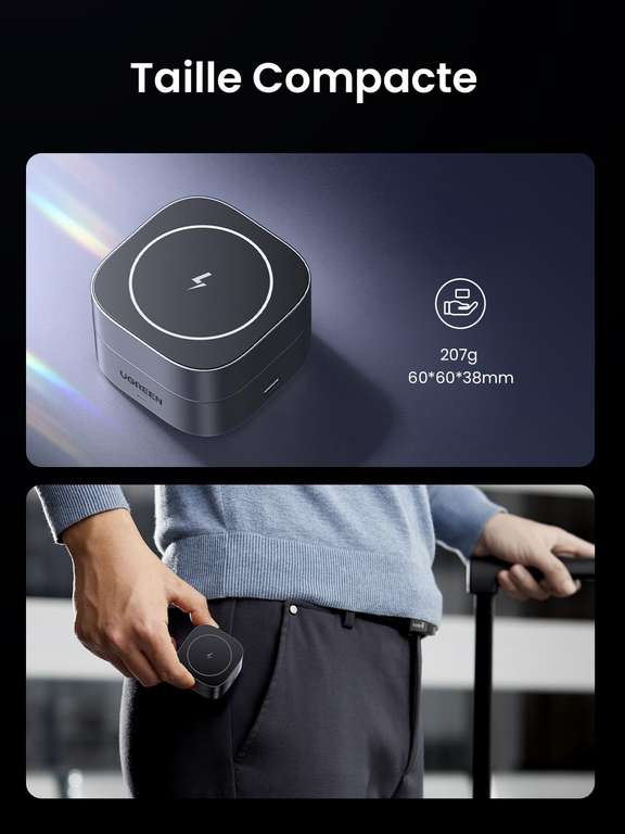 Chargeur Induction Ugreen MagFlow iPhone 2 en 1 Qi Compatible avec ...